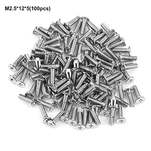 M2.5 Screws Laptop Screws Computer Screws Assortment Kit 100pcs M2.5 Carbon Steel Machine Screw Flat Head Screws Machinery Repair Parts(M2.5 * 12 * 5)
