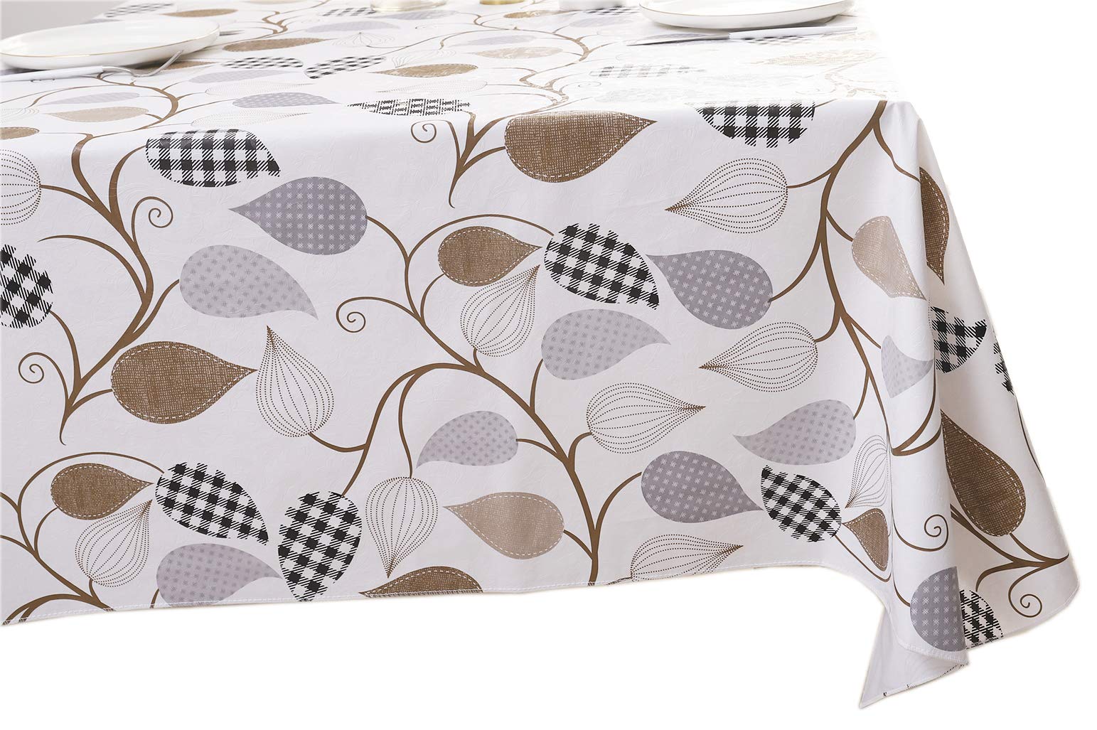 Heavy Duty Vinyl Tablecloth with Flannel Backing Waterproof Oil-Proof PVC Table Cloth Stain-Resistant Wipeable Rectangle or Square Table Cover for Indoor and Outdoor 60X84 Inch