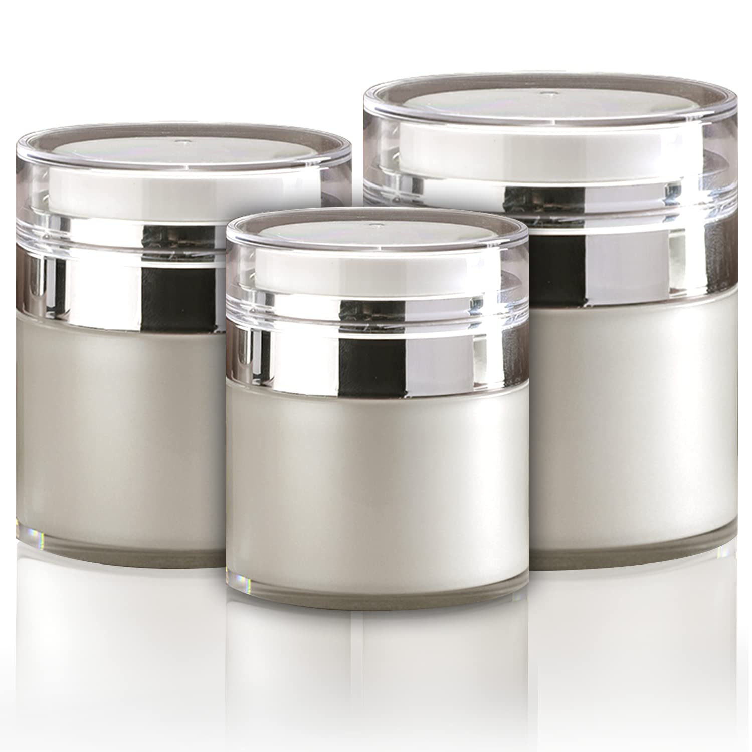 Elegend Empty Airless Cosmetic Container With Silver Ion Coating β 3pcs (0.5oz + 1oz + 1.7oz) β Airless Pump Jar for Cosmetic β The Best Refillable Container for Lotions, Gels & Creams