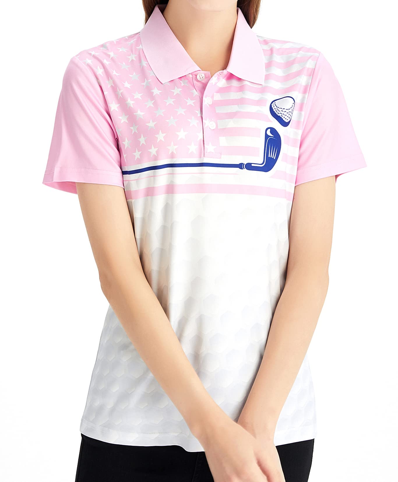 Golf Shirts for Women Summer Tops Moisture Wicking Golf Shirts Collared Short Sleeve Tops Pink S