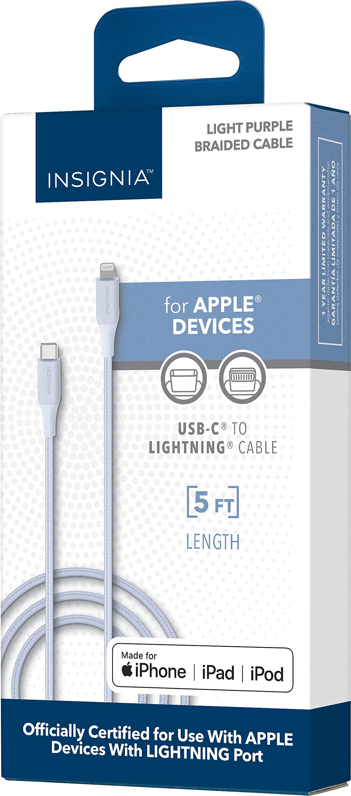 Insignia - 5' Lightning to USB-C Charge-and-Sync Cable - Purple