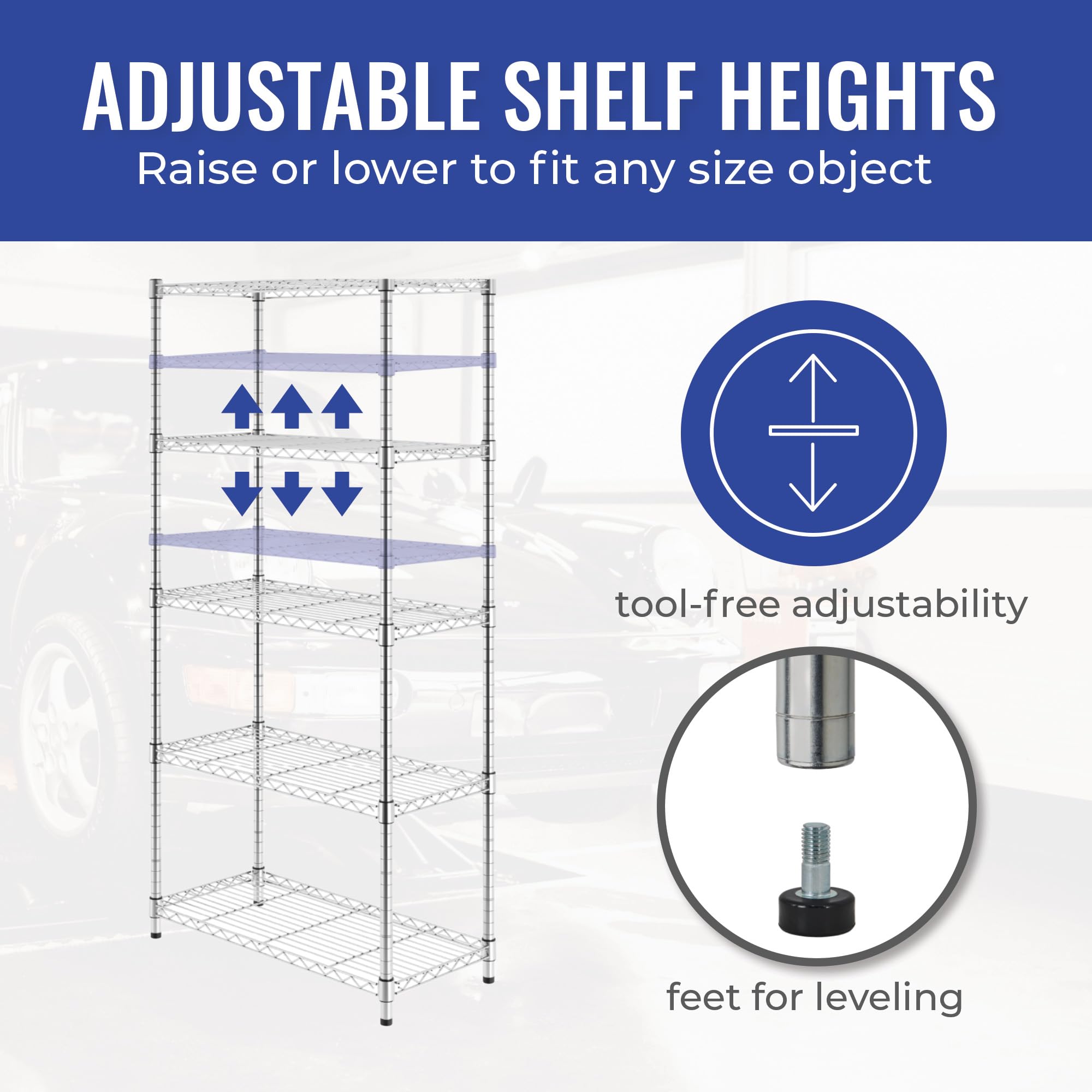 SafeRacks - NSF Certified Storage Shelves, Zinc, Heavy Duty Steel Wire Unit with Adjustable Feet, Garage or Bakers Rack, Kitchen, Pantry Shelf - (14"x30"x60" 5-Tier) (Silver)