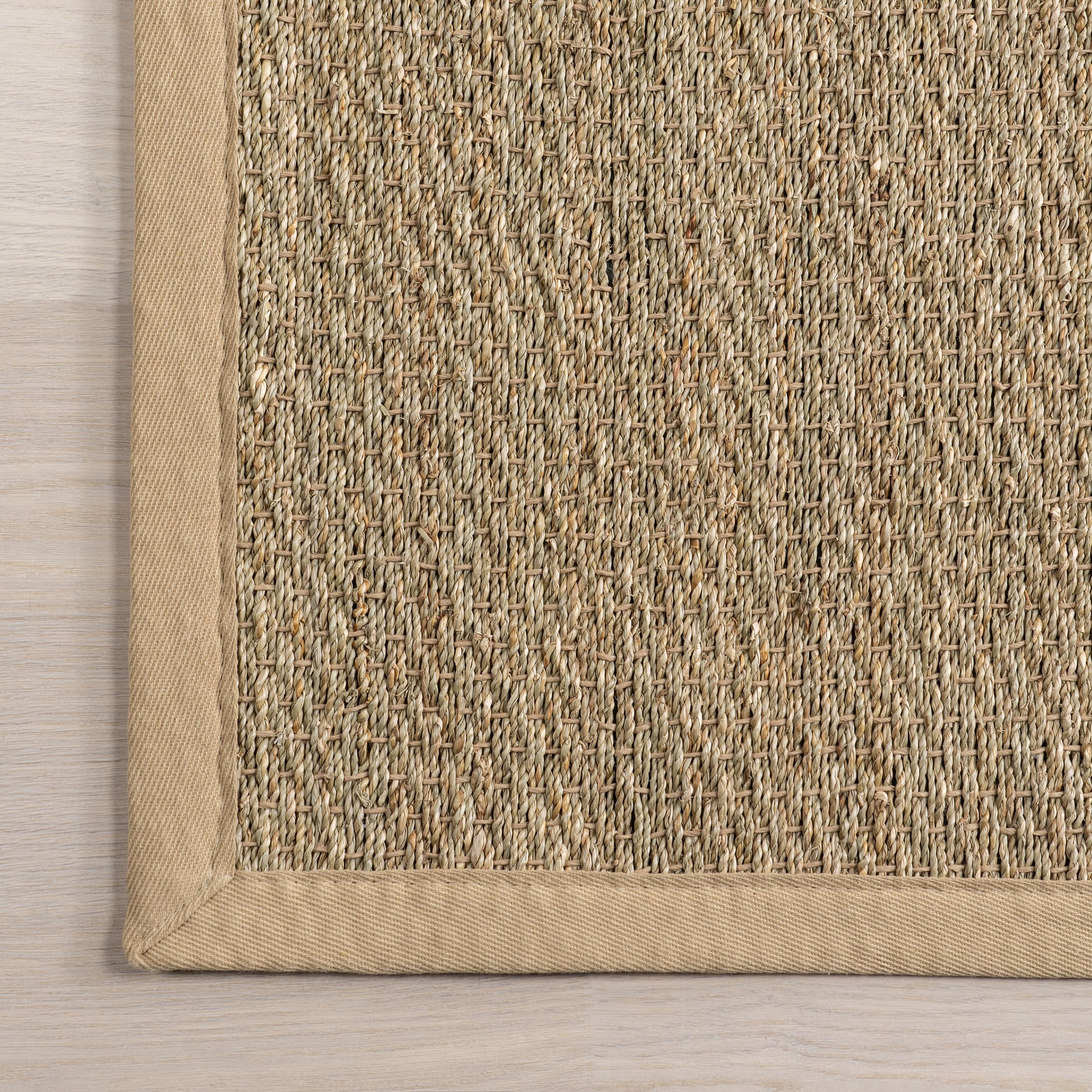 nuLOOM 6 Square Elijah Seagrass Area Rug, Beige, Solid Farmhouse Style, Cotton Bordered, Basketweave, Natural Fiber, For Bedroom, Dining Room, Living Room, Hallway, Office, Kitchen, Entryway