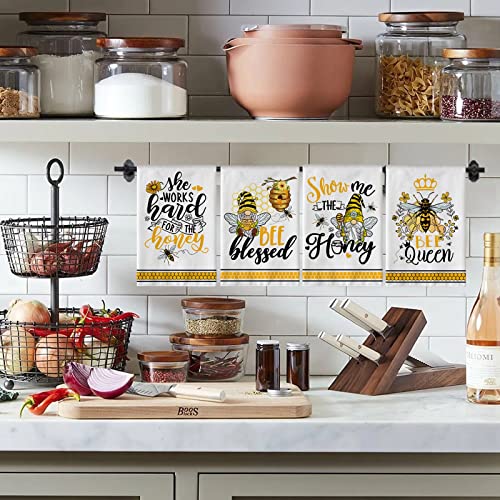 Hexagram Bee Kitchen Towels Set of 4, Bee Hand Towels for Kitchen Housewarming Farmhouse Kitchen Gifts, Bee Gifts for Women…