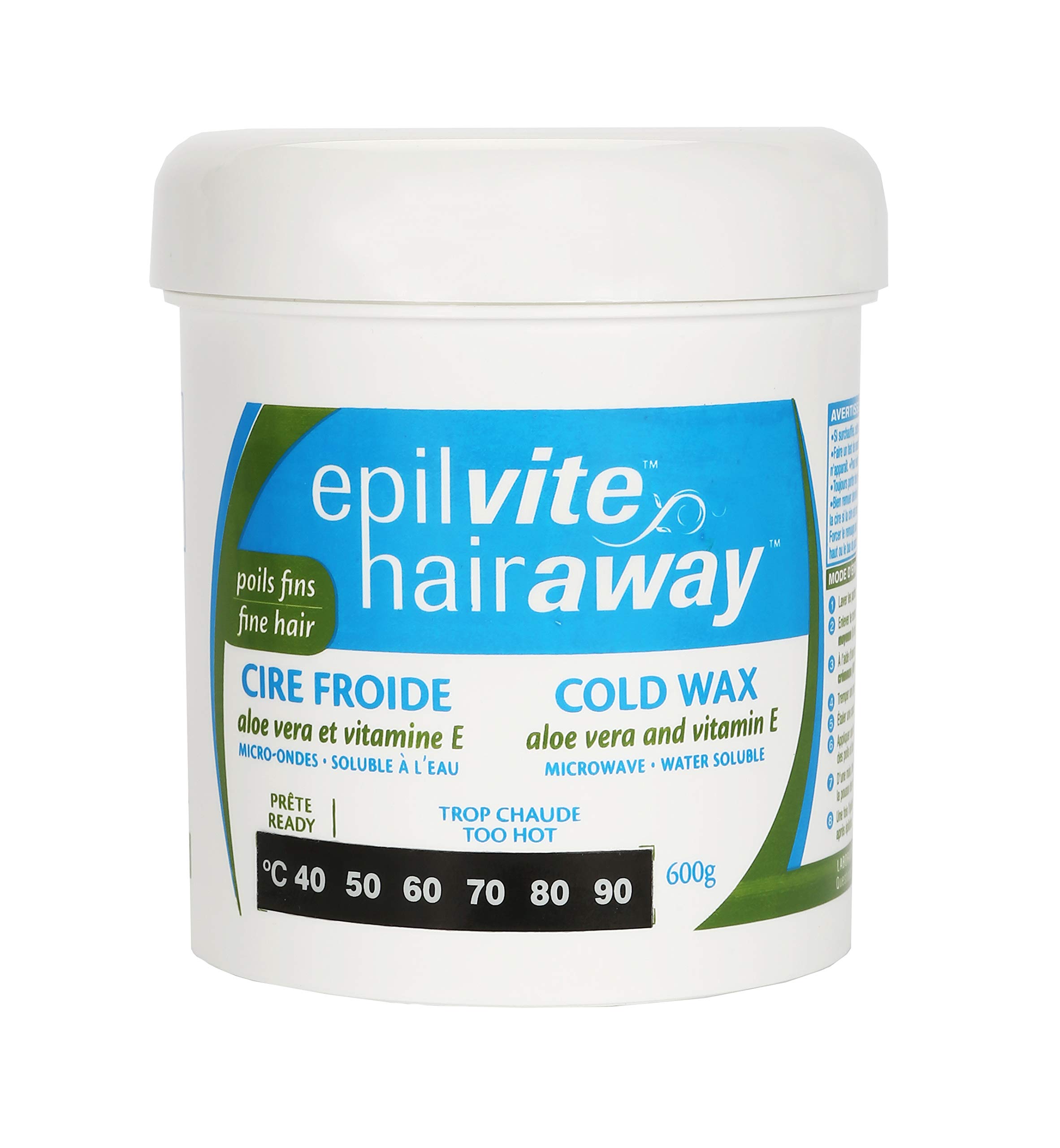 Epil-Vite/Hair Away - Cold Wax Aloe Vera and Vitamin E, for Fine Hair, 600 grams