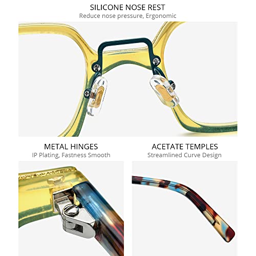 HEPIDEM Powder Acetate Glasses Frame Men Vintage Square Eyeglasses Women Optical Spectacles (9318 Yellow Blue)