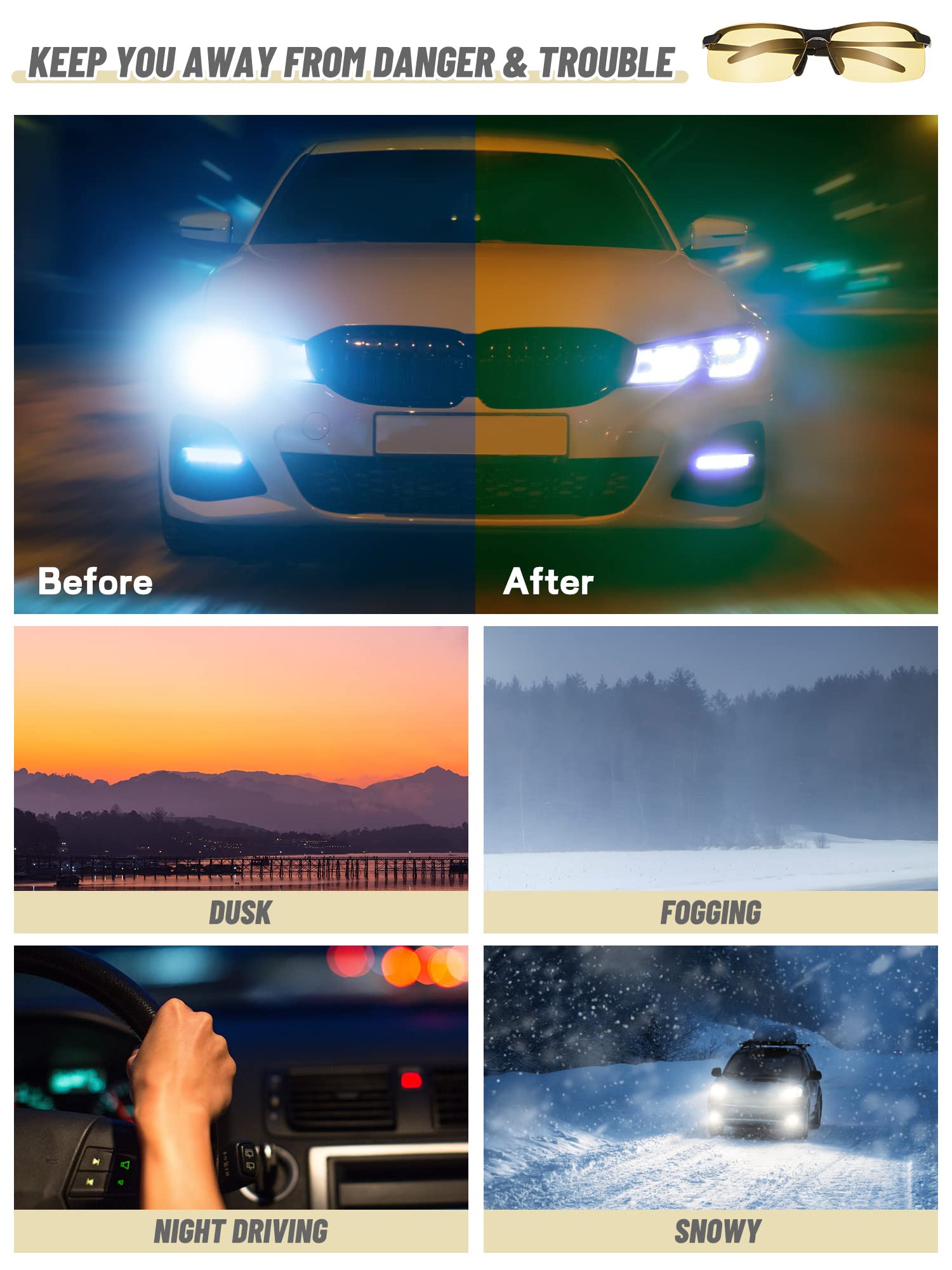 Flutesan 4 Pieces Night Driving Glasses Polarized Walking Glasses Anti Glare Driving Sunglasses for Men UV Protection(Multicolor)
