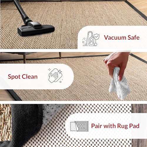 nuLOOM 6x9 Elijah Seagrass Area Rug, Black, Solid Farmhouse Style, Cotton Bordered, Basketweave, Natural Fiber, For Bedroom, Dining Room, Living Room, Hallway, Office, Kitchen, Entryway