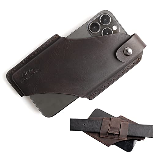 Topstache Leather Phone Holster/ Sheath with Belt Clip Loop, Magnetic Closure,Cell Phone Case/ Pouch for iPhone, Samsung,Darkbrown,Large