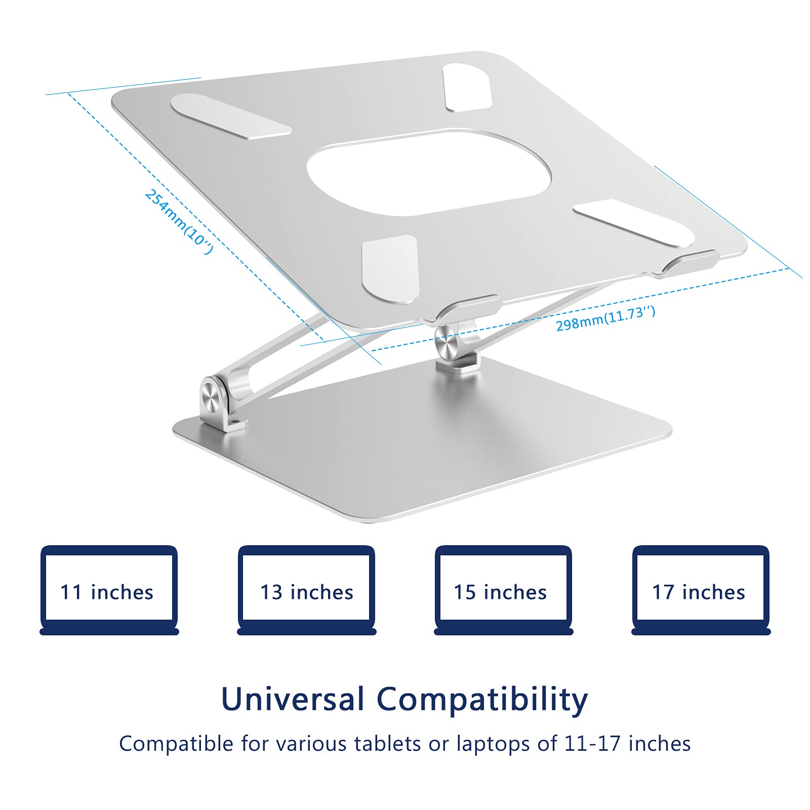 EPN Laptop Stand, Ergonomic Aluminium Alloy Computer Riser Adjustable Height Portable Holder for Desk with Heat-Vent, Compatible for MacBook Pro/Air, Dell XPS, HP, Samsung Laptops Up to 17" Silver