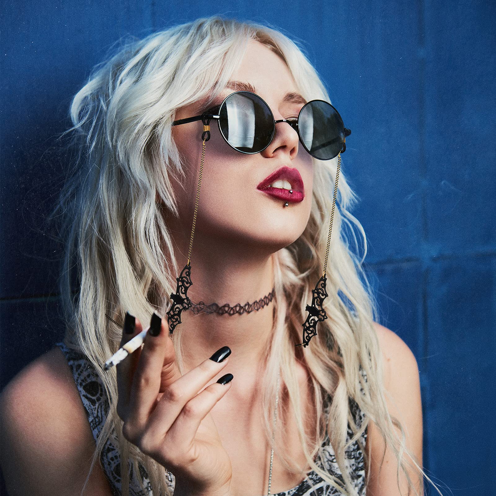 Flutesan 6 Pieces Glasses Chain Goth for Women Men Eyeglass Holder Chain Lanyard Sunglasses Chains Bat Moon Love Cat Pendant Eyewear Strap Holder Anti Lost Eyeglass Leash