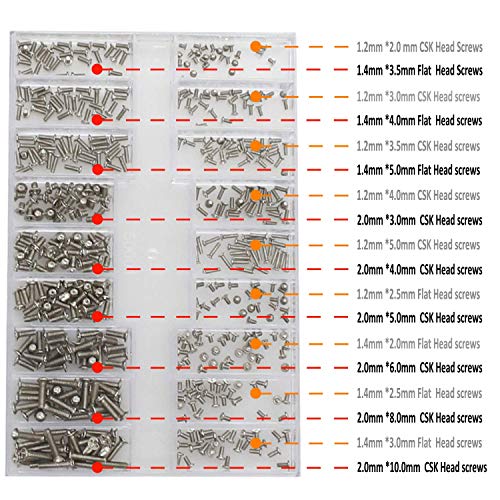 HOTMMGR Small Screws Assortment Kit 18 Kinds M1.2 / M1.4 / M2.0 Tiny Micro Screws Set for Glasses Watches (Silver)