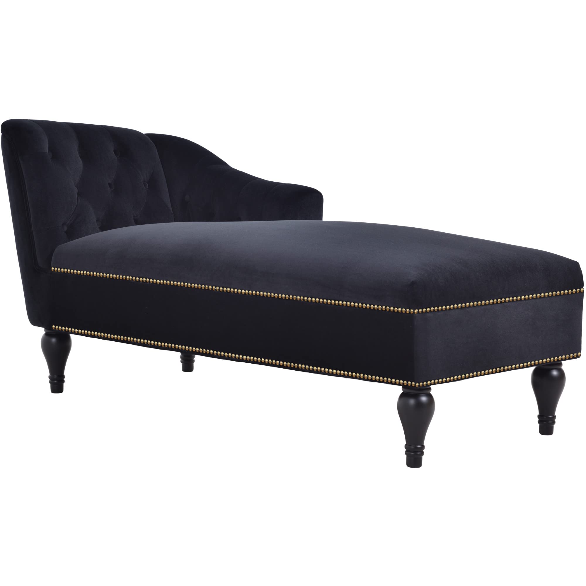 FIQHOME Indoor, 58" Velvet Chaise, Button Tufted Right Arm Facing Chair with Nailhead Trim & Solid Wood Legs for Living Room or Office, Sleeper Lounge Sofa (Black)