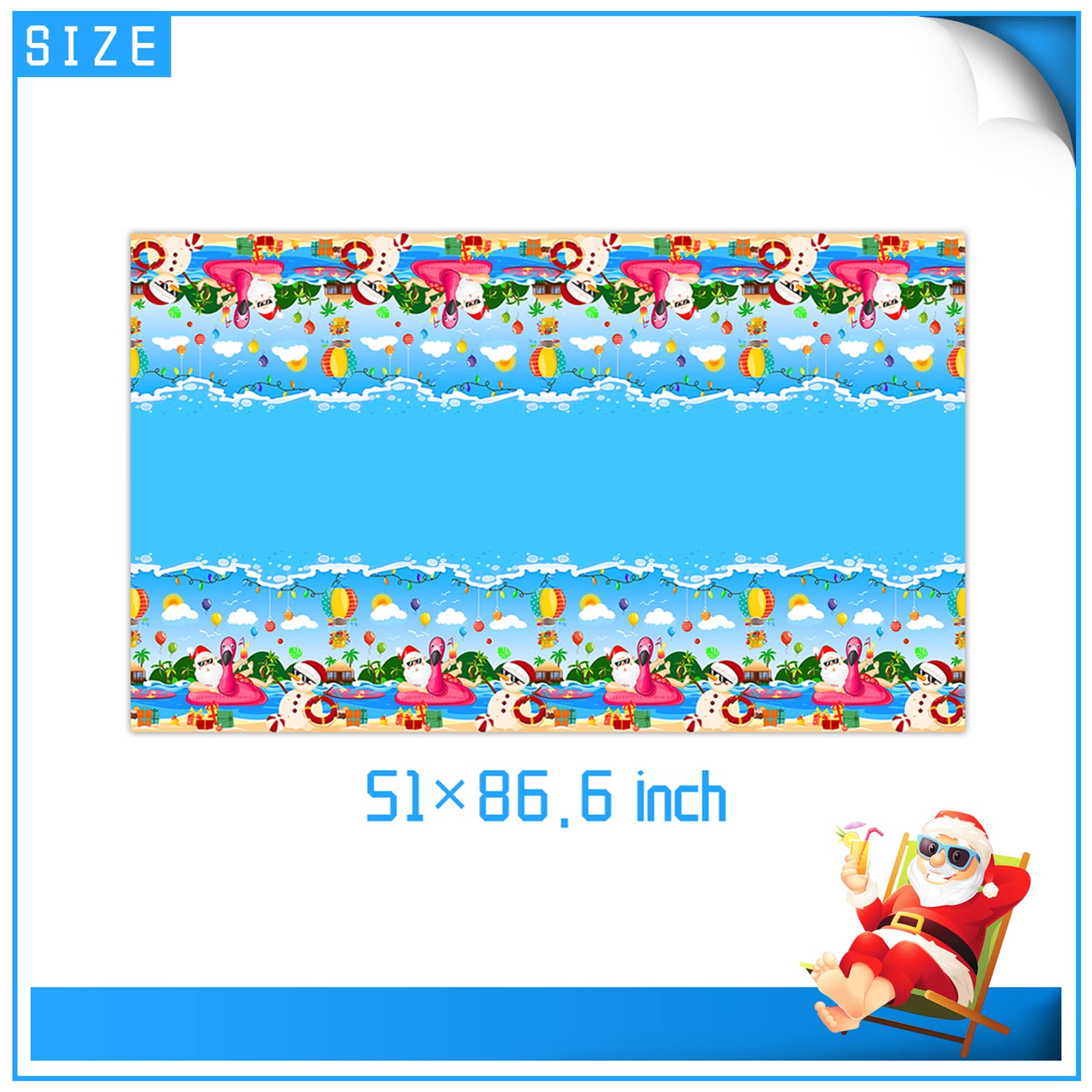 Dreasmt Christmas in July Tablecloths Table Decorations - Summer Beach Hawaiian Santa Plastic Table Covers for Pool Hawaii Mele Kalikimaka Tropical Christmas Party Decorations