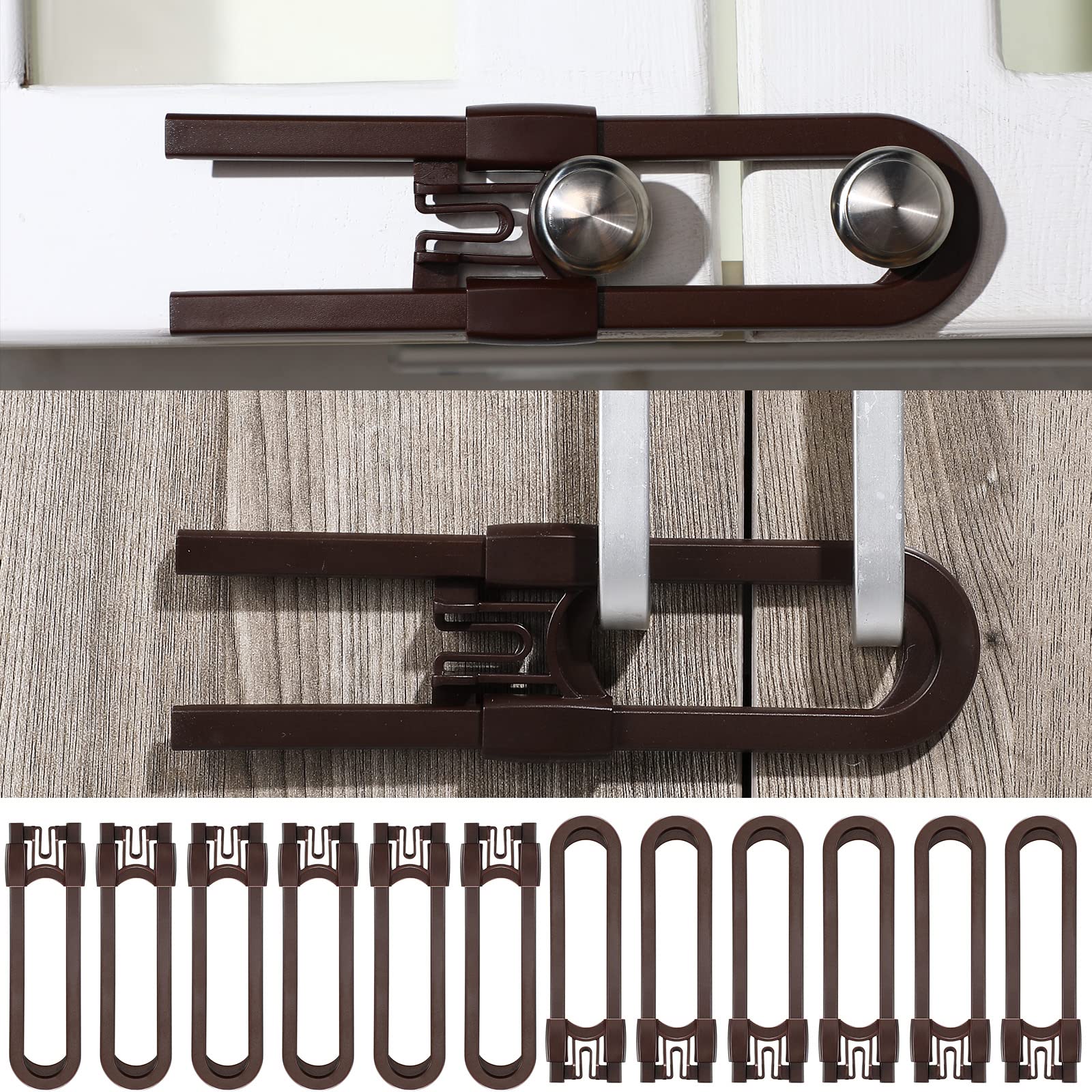 Hotop 12 Pcs Baby Proofing Cabinet Locks, Sliding Locks for Babies Toddlers Child Proof Latches Adjustable U-Shaped Safe Cupboard Closet Handles Knobs Drawers, Black, 4.8 x 18.5 cm/ 1.89 7.28 Inch
