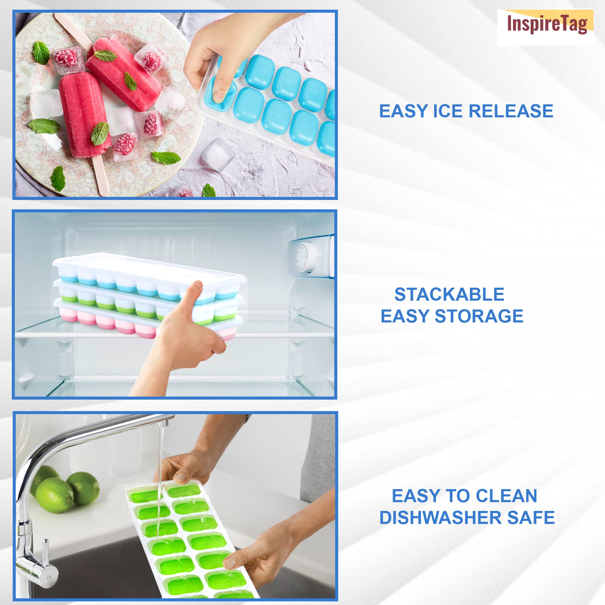 InspireTag Mini Ice Cube Trays 2 Pack, Silicone Crushed Ice Tray for Freezer, Easy Release Small Ice Cube Tray Mini Nuggets, BPA Free Stackable Flexible, Water Bottle Tiny Ice Cube Trays