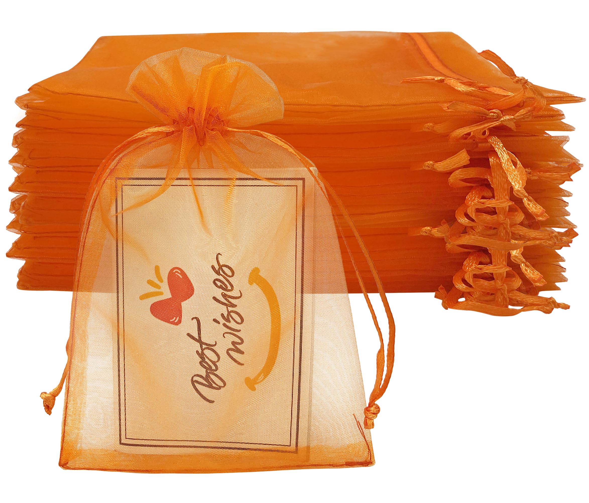 Jexila 100PCS Orange Organza Bags 4X6 Inch Halloween Goodie Candy Treat Bags Small Mesh Bags Drawstring Jewelry Gift Bags for Wedding Party Favor Pouches