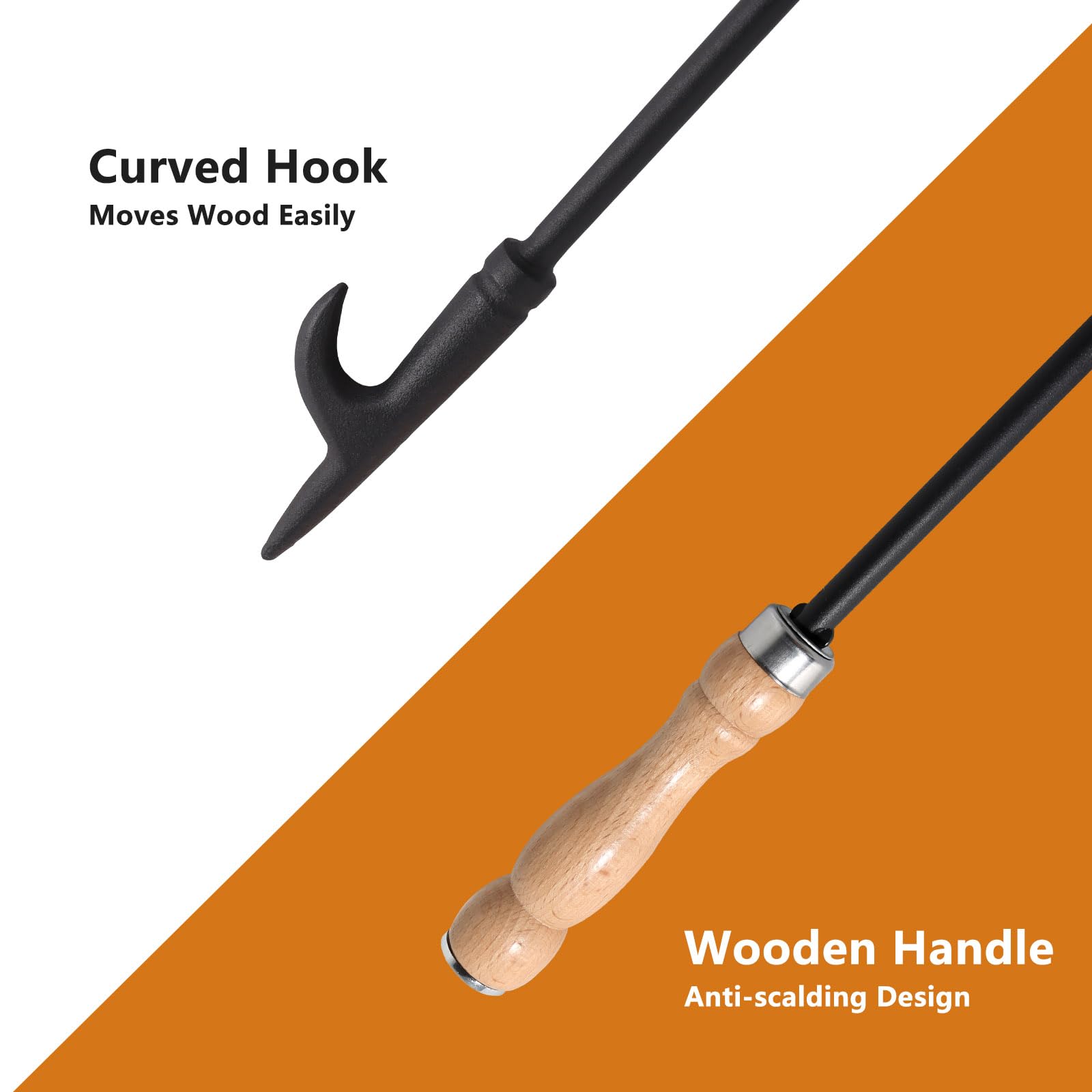 Heavy Duty 32β Long Fireplace Fire Pit Campfire Poker Stick and 26β Fireplace Tongs Tool Sets, Log Grabber, Rust Resistant Black Finish Camping Fireplace Tools for Indoor/Outdoor