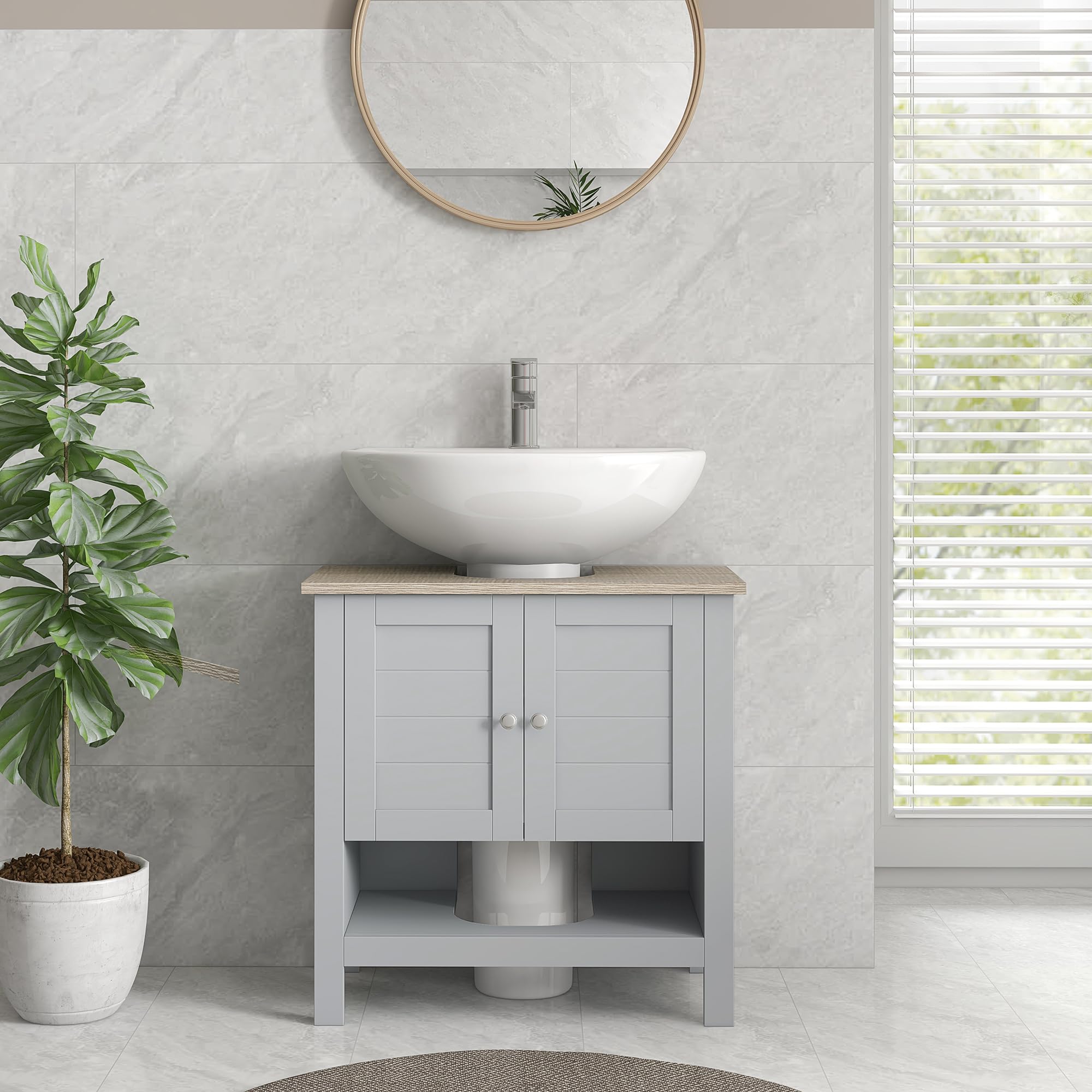 kleankin Pedestal Sink Storage Cabinet, Under Sink Cabinet, Bathroom Vanity Cabinet with Adjustable Shelf and Open Bottom Shelf, Gray