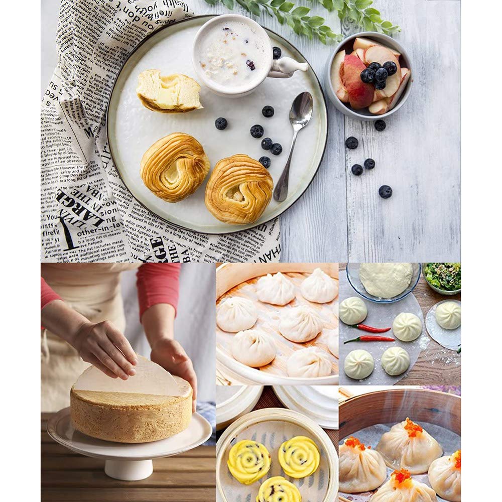 ISKYBOB 200 Sheets Round Parchment Paper 4 Sizes Disposable Cake Liners White Circle Grease Proof Food Wrapper Non-stick Pastry Mat for Baking, Grilling, Frying