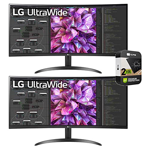 LG 34WQ60C-B 34 inch 21:9 Curved UltraWide QHD 3440 x 1440 PC Monitor 2 Pack Bundle with 2 YR CPS Enhanced Protection Pack