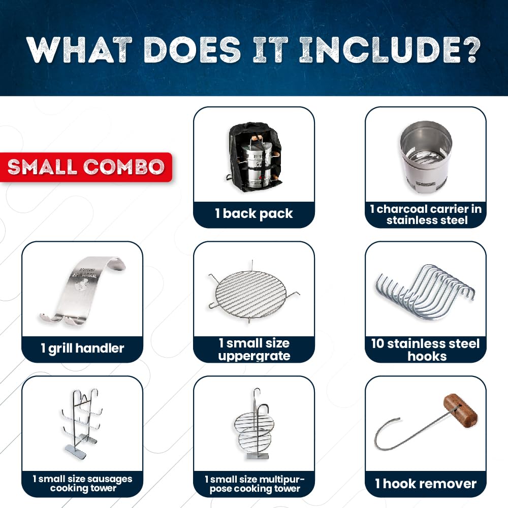 EL BARRIL Grill & Smoker Barrel SMALL Basic Combo| 100% Stainless Steel Barrel with 4 accessories| You can Grill, Smoke, Roast and Bake| Smokeless, Even Heat Distribution & Perfect for Your Meats