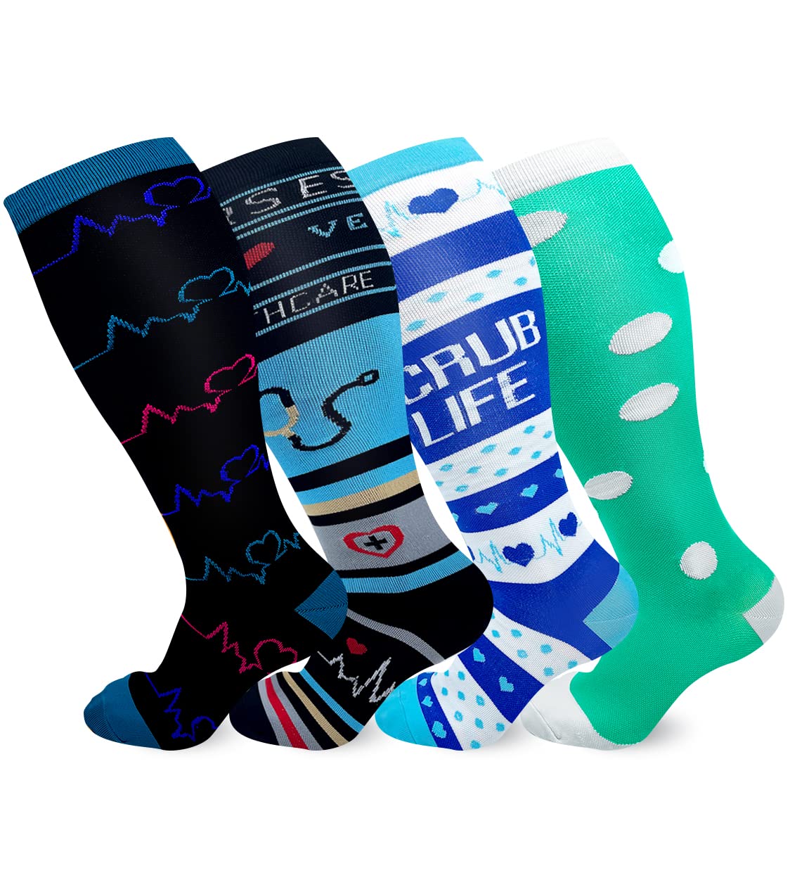 HLTPRO 4 Pairs Compression Socks for Women & Men - Best Support for Medical, Circulation, Nurses, Running, Travel