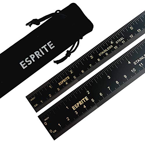 Vowcarol 6 inch Ruler and 12 inch Scale Set, Machinist Ruler, High Grade Black Stainless Steel Flexible Ruler, Laser-Etched Metal Ruler Kit with Conversion Table