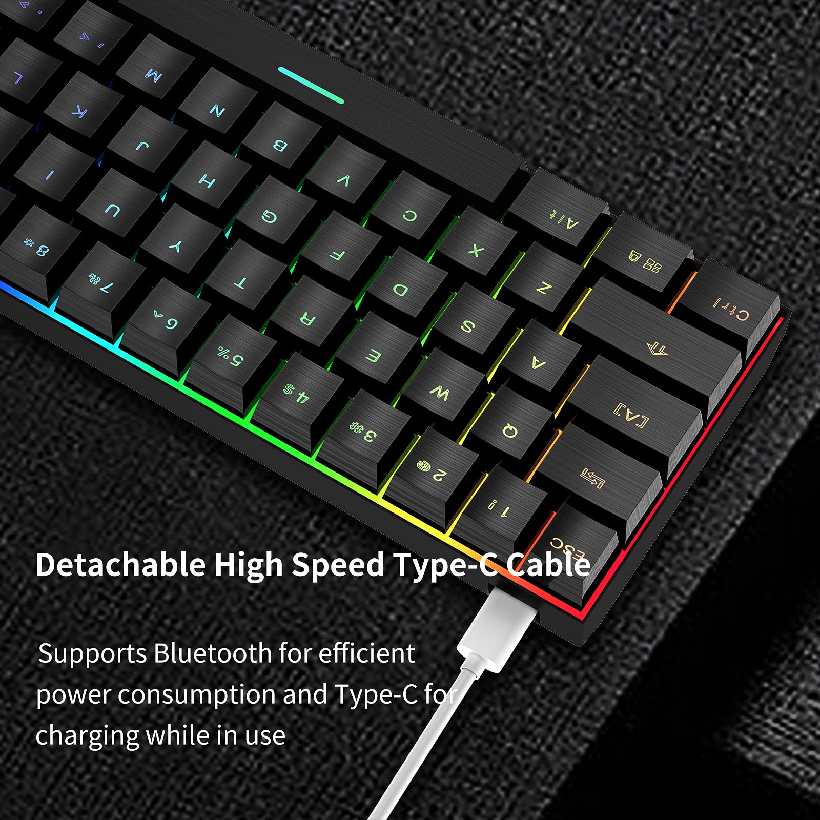 Fitlink Metal Keycaps Mechanical Gaming Keyboard with Blue Switches, Support USB Bluetooth Connection, 15 RGB LED Backlit, for Windows Mac PC(Black)