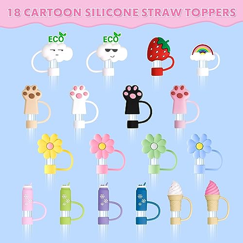 NiHome 18Pcs Silicone Straw Cover Cap Fit for Stanley 30 oz/40 oz Quencher H2.0, 0.4 inch/10 mm Straw Toppers Compatible with Stanley Tumbler, Dust-proof Straw Tip Lids, BPA-Free, Reusable