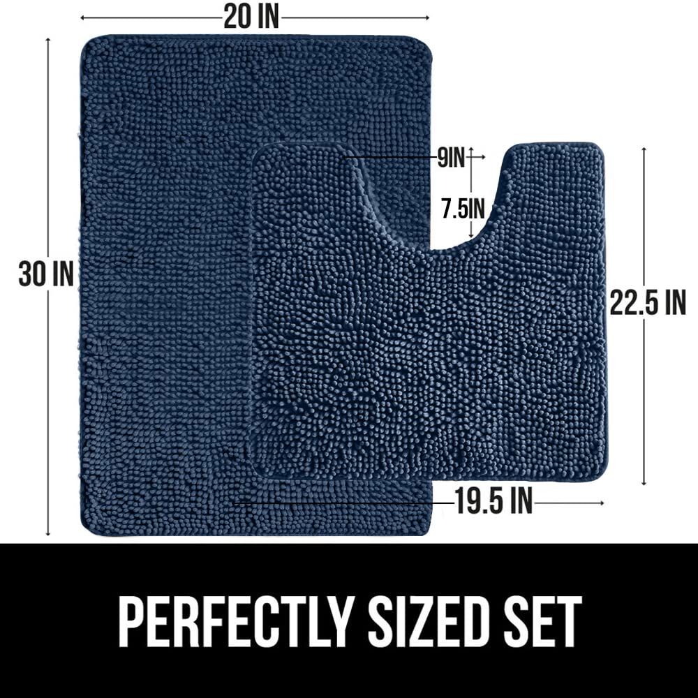 Gorilla Grip Bath Rug and Area Rug Set, Bath Rug Size 36 x 24 in, Shaggy Machine Washable Mats, Area Rug Set Size 22 x 19 x 15 in and 30x20, Absorbent Washable Mats, Both in Navy, 2 Item Bundle