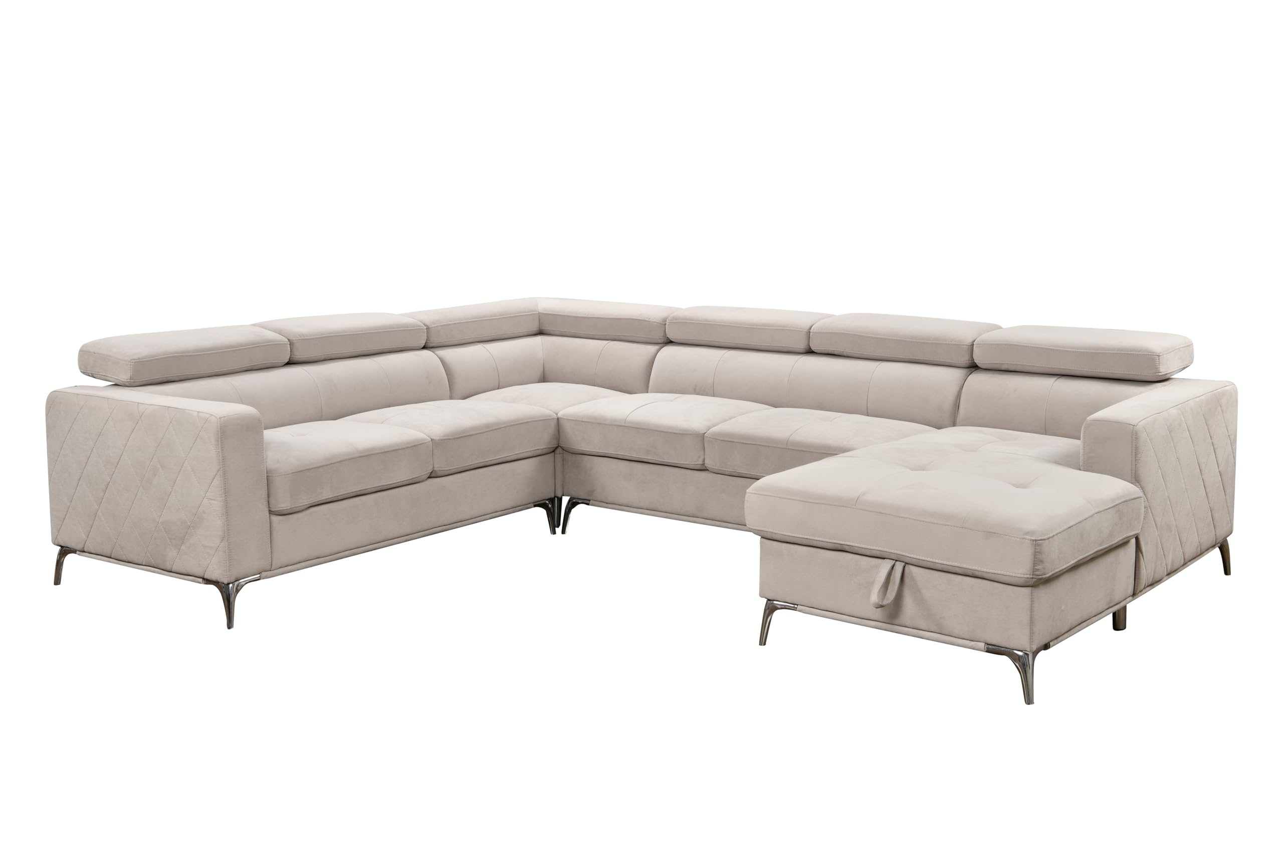 LUSPAZ 105 Inch Convertible L-Shape Sectional Sofa for Living Room, Apartment, 4 Seater Reversible Corner Modular Sleeper Couch Bed with Storage Chaise and 2 Stools for Large Speaces, Charcoal Gray