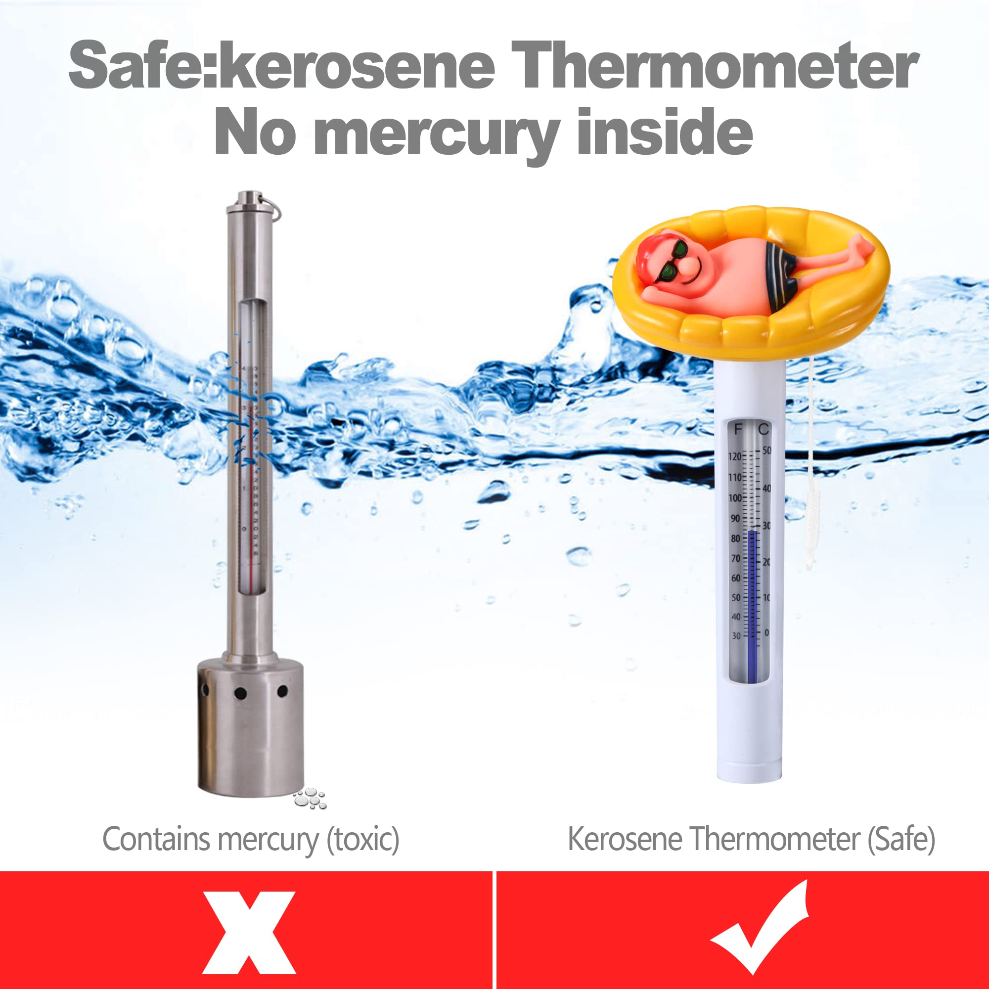 Kingsource Pool Thermometer Large Floating Water Temperature Thermometers with String, Water Thermometer Aquarium,for Outdoor & Indoor Swimming Pools, Spas, Hot Tubs, Aquariums & Fish Ponds