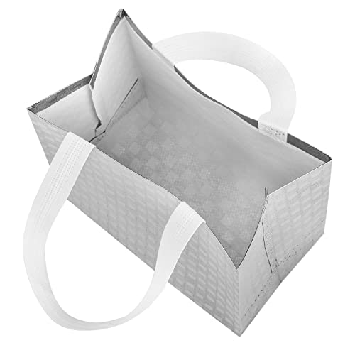 Tosnail 40 Pack 10 x 8 Inch Glossy Reusable Grocery Bags, Shop Tote Bag, Present Gift Bag for Wedding, Party - Checkered Silver