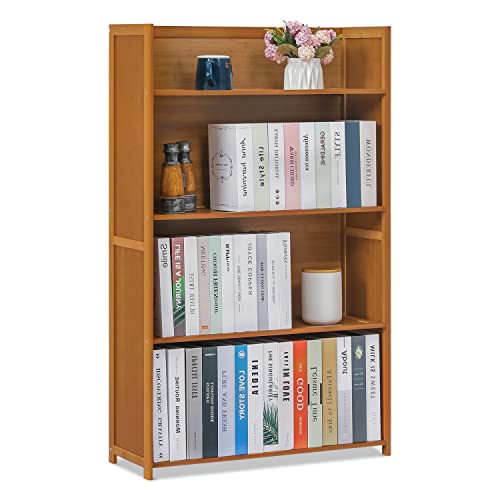 MoNiBloom 4 Tier Open Shelf, Bamboo Multifunctional Bookcase Storage Cabinet Display Shelves Organizer for Living Room Bedroom Kitchen Home Office, Brown