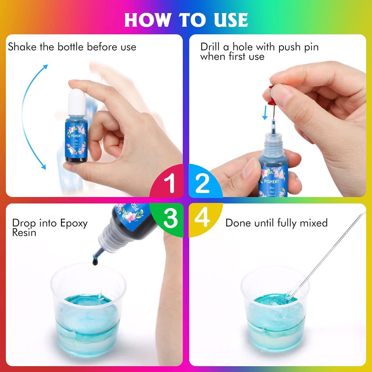 Epoxy Resin Pigment, Emooqi 24 Colors Liquid Epoxy Resin Dye Translucent Resin Colorant for Epoxy Resin Coloring, Paint, DIY Crafts Art Making