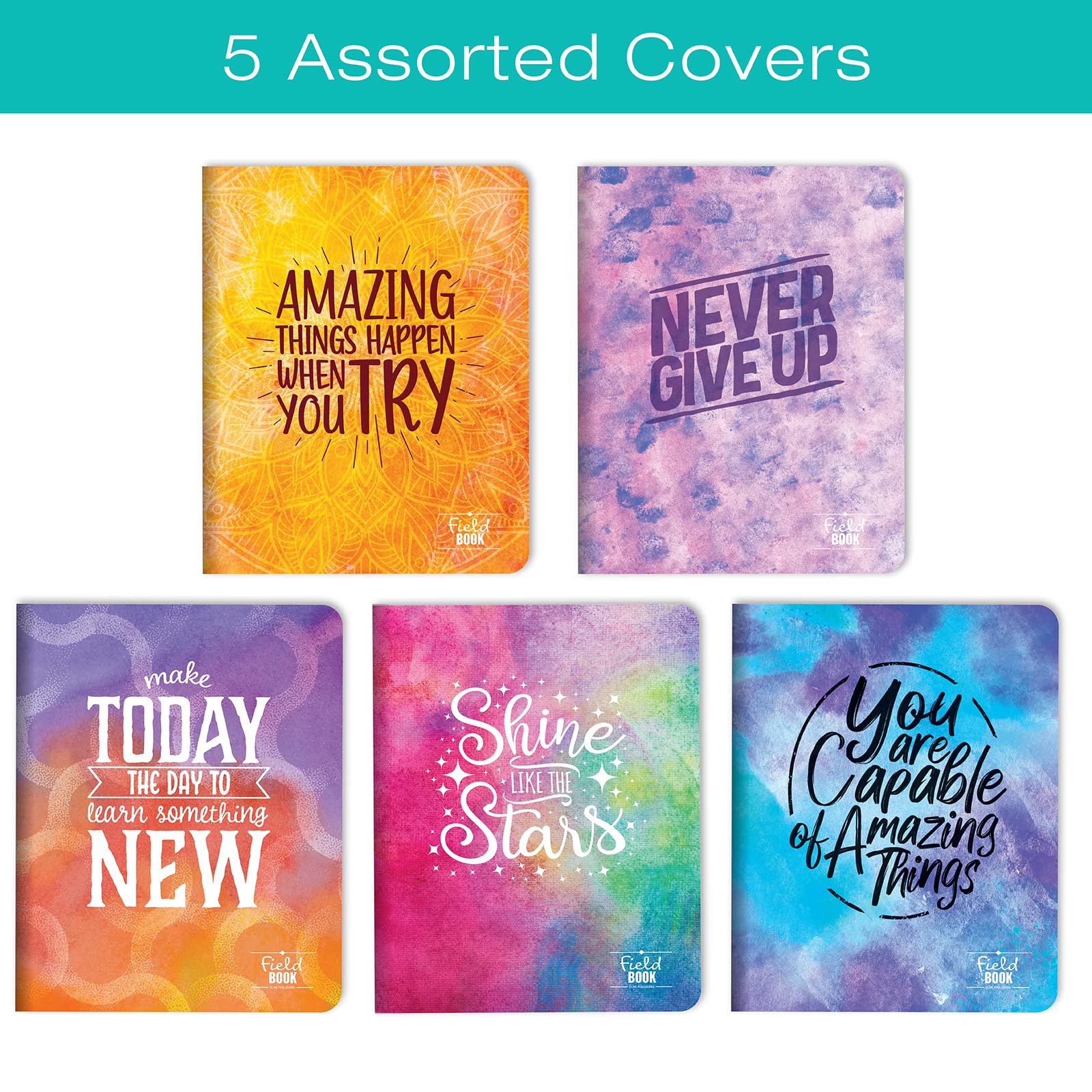 Elan Publishing Company Field Notebook/Journal - 8"x10" - Watercolor Inspiration Covers - Lined - Pack of 5