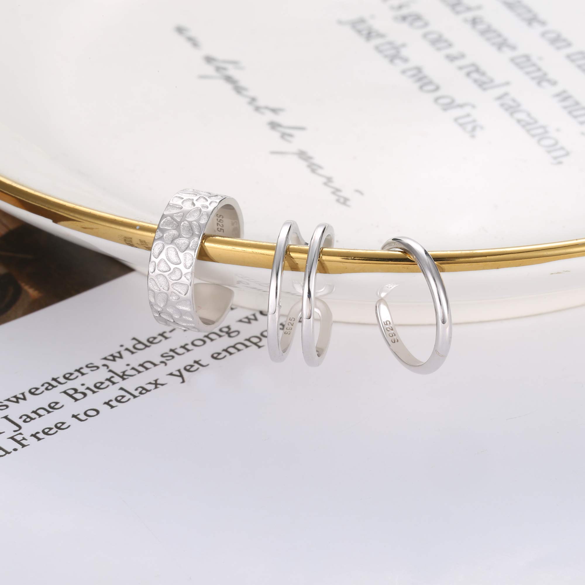 FUNRUN JEWELRY 3 PCS Sterling Silver Toe Rings for Women Minimalistic Open Adjustable Rings Foot Jewelry Set(Silver)