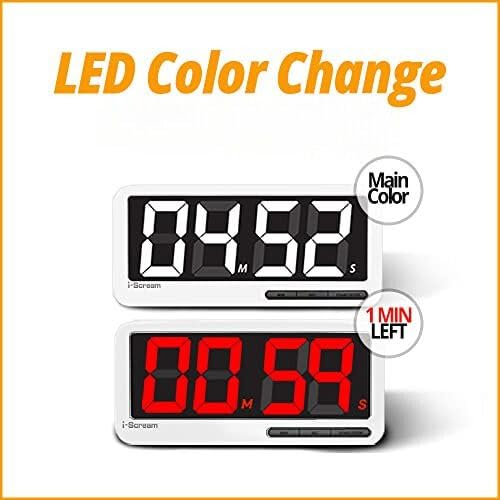 i-Scream LED Big Timer - Extra Large 7.3" Display Digital Timer with 3 Brightness Settings, 4 Alarms and 3 Volume Levels, Battery-Powered Magnetic Countdown Timer for Home, Cooking, Studying, Fitness