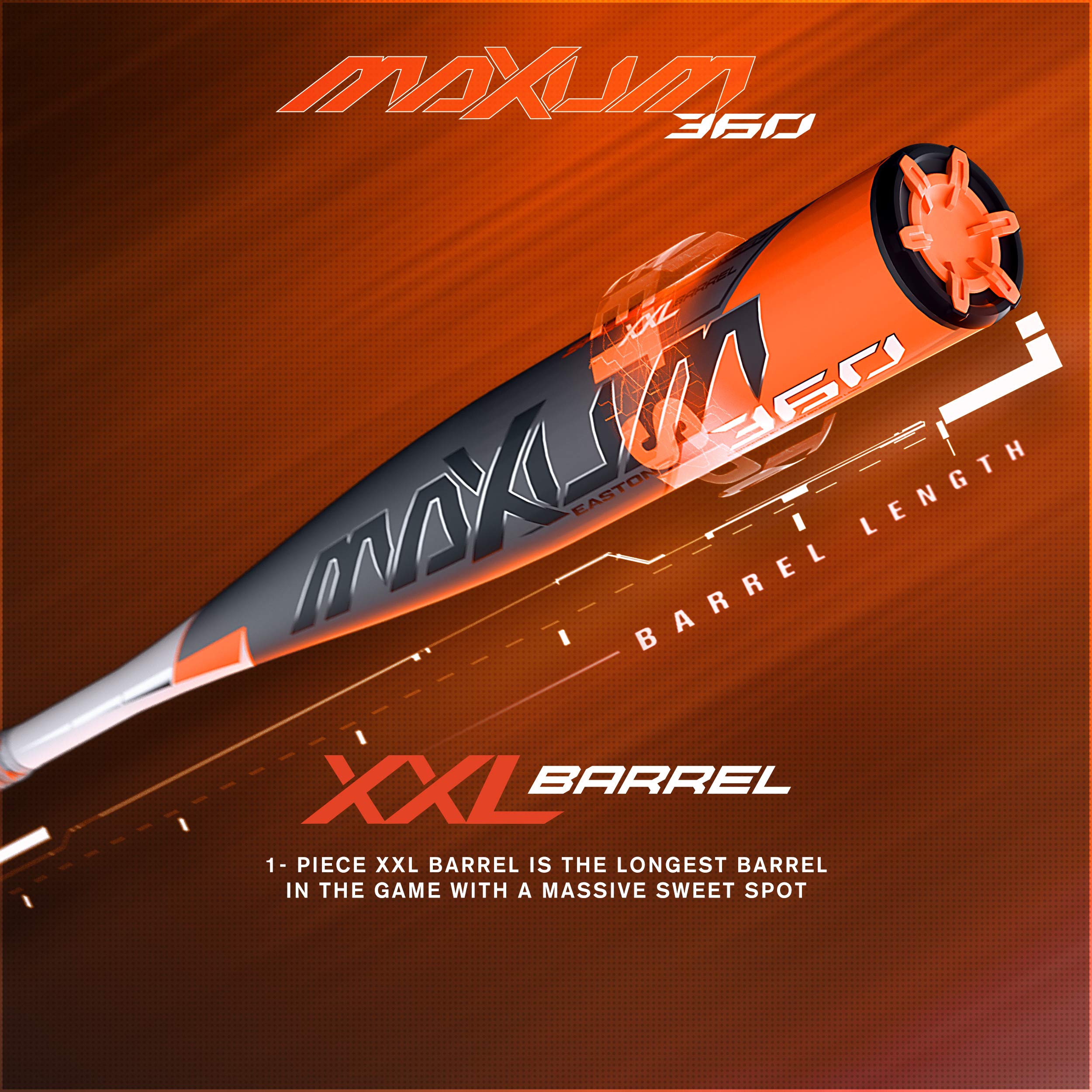 EASTON MAXUM 360 -12 USSSA Youth Baseball Bat, 2 3/4 Barrel, 25/13, JBB20MX12