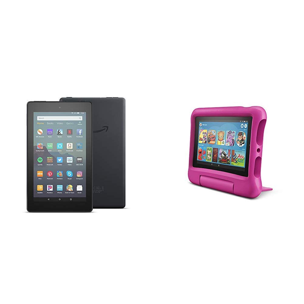 Fire 7 Family Pack - Fire 7 Tablet (16GB, Black) + Fire 7 Kids Edition Tablet (16GB, Pink)
