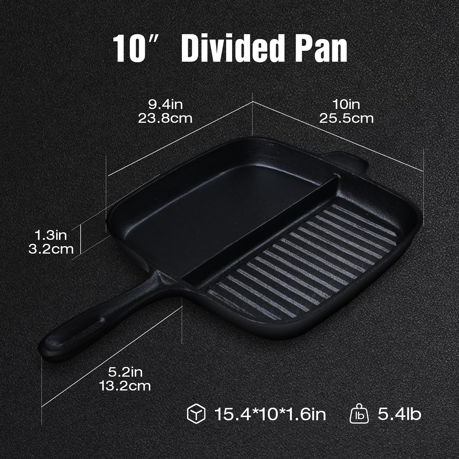 LD HuYY Divided Grill Pan for Stove Tops, 3-in-1 Functionality for Cooking, divided skillet, Detachable Wooden Handles, Durable and Long-Lasting (10 * 10in)
