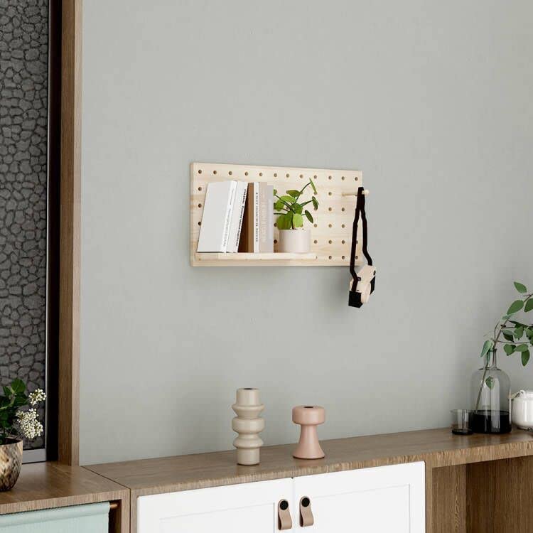 HEYSONG Pegboard Wall Organizer Panels Wooden Pegboard Wall Mount, Hanging for Garage Kitchen Living Room Bathroom Office (la0012USA)