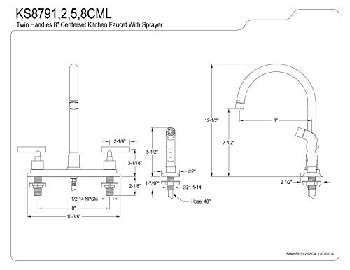 Kingston Brass KS8795CML Manhattan 8" Centerset Kitchen Faucet, Oil Rubbed Bronze