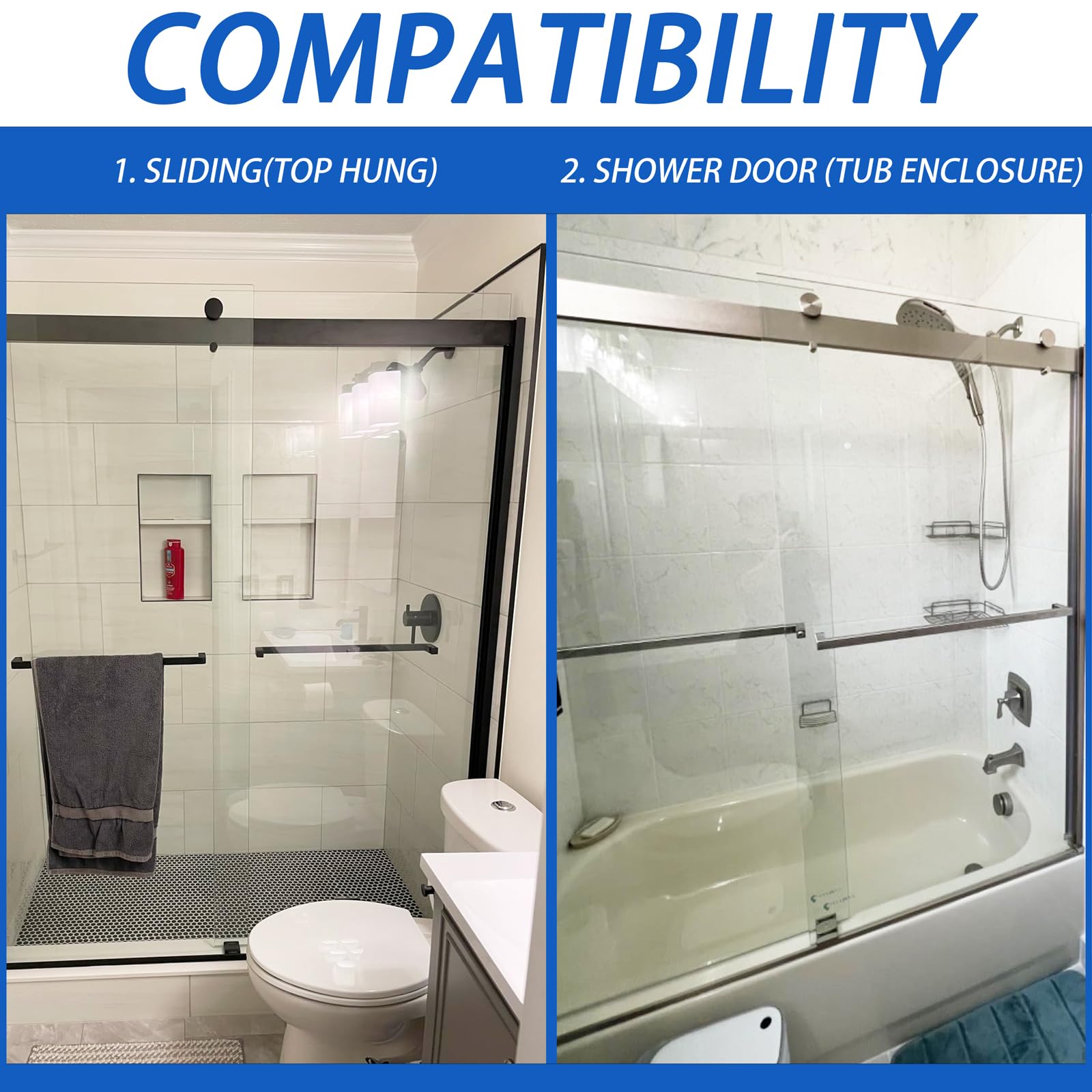M6219 Sliding Shower Door Bottom Guide with Screws for Sliding Shower Glass Door (Top Hung) Tub Enclosure Systems Divider Track Guide Shower Door Replacement 1/2 in Channels Fits (2 Pack)