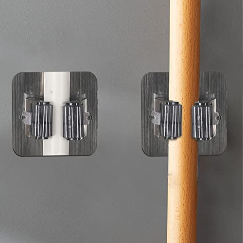 ILJNDTGBE 4 Pack Mop and Broom Holder Wall Mount,Broom Holder Wall Mount self Adhesive,Broom Organizer Wall Mount for Cleaning Room Garden House Kitchen Bathroom Closet Organization (White)