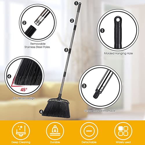 Kphico Heavy Duty Broom,Outdoor/Indoor Commercial Broom,Household Angle Broom with 56" Extendable Long Handle,Perfect for Courtyard Garage Lobby Mall Home Kitchen Room Office Floor Cleaning-Black