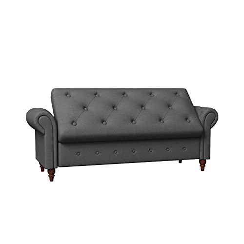 End of Bed Storage Bench Ottoman Linen Fabric Upholstered Button Tufted Padded Footstool Bench&Ottoman with Armsrest and Soild Wood Legs for Home Apartment Entryway Living SpaceDark Grey