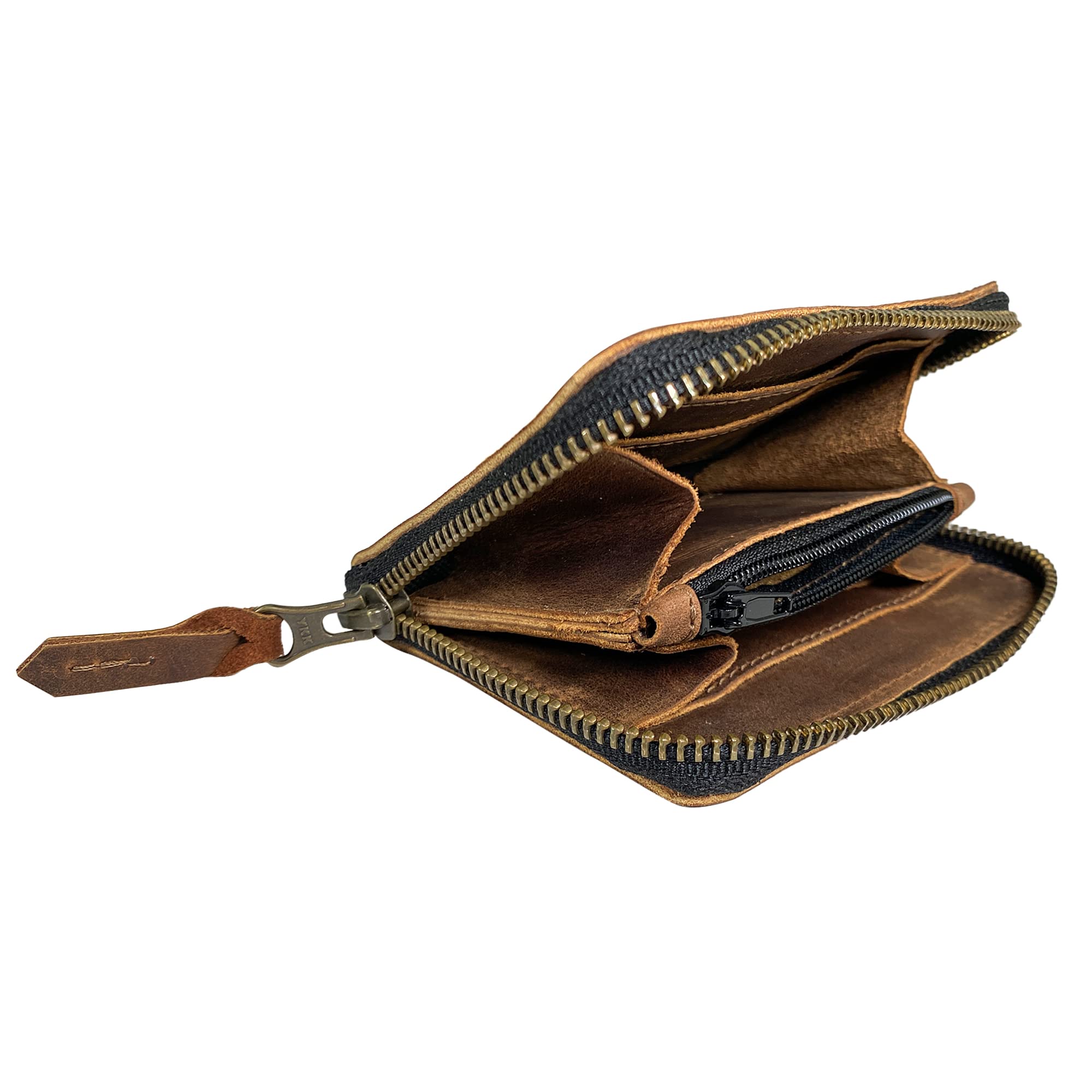 Heather's, Zippered Wallet Handmade from Full Grain Leather - Business Card & Money Holder, Compact Pocket Organizer, Everyday Accessories - Bourbon Brown