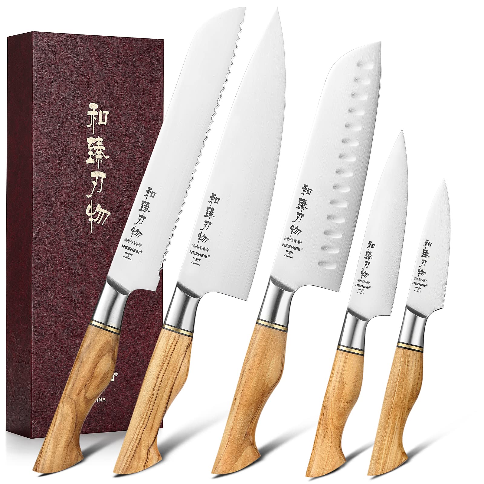 HEZHEN Sweden Sandvik stainless steel knife set Chef Santoku bread vacuum heat treatment 14C28N hand forged kitchen knives cooking tools